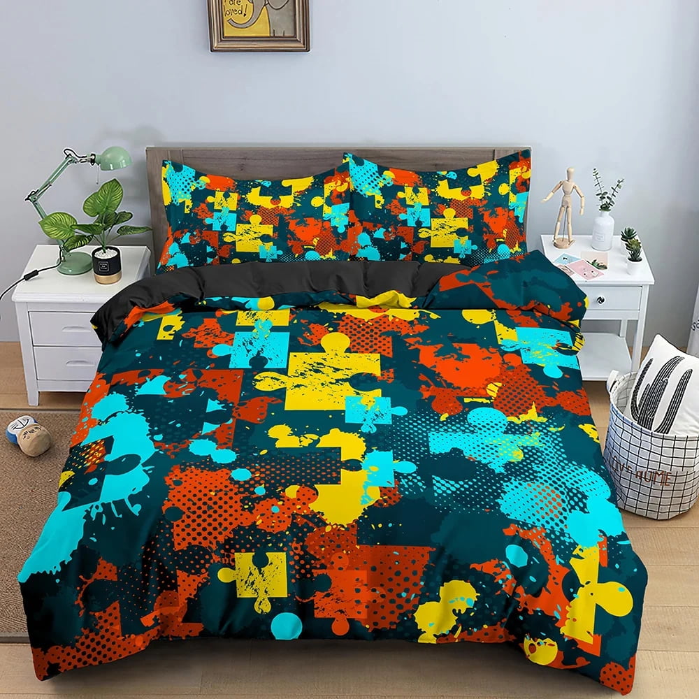 Colorful Puzzle Duvet Cover King 3D Geometric Figure Quilt Cover Boys ...