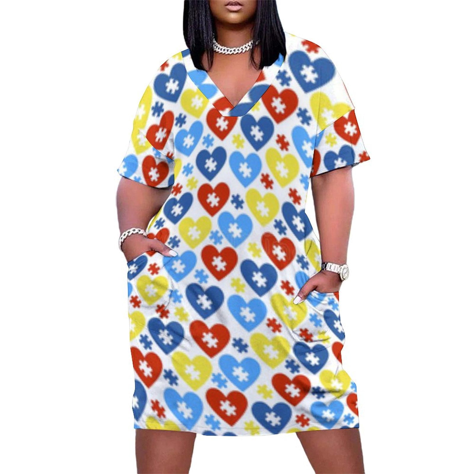 Colorful Puzzle Hearts Autism Pattern Summer Dresses for Women Beach ...