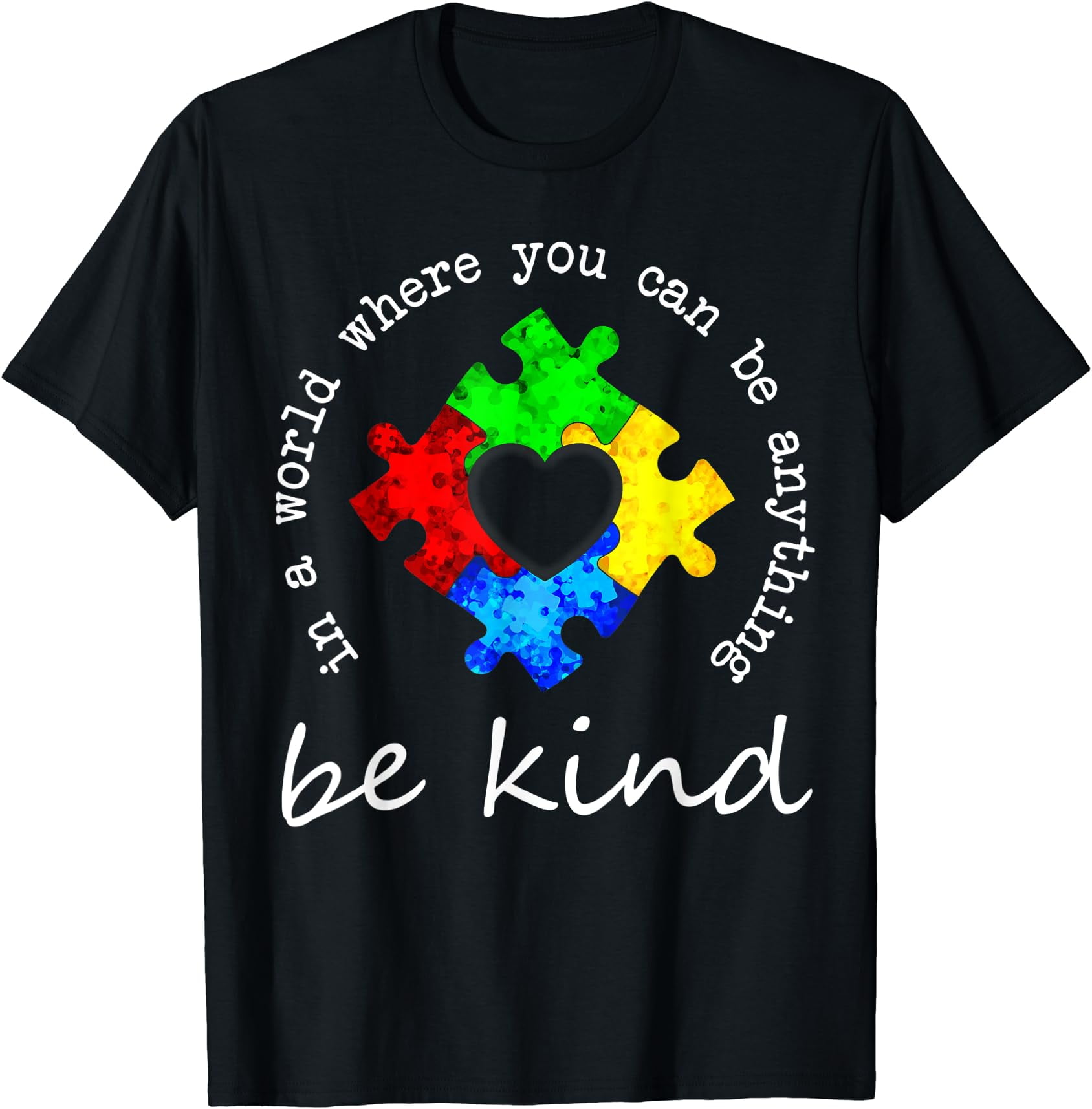 Colorful Puzzle Piece Design T-Shirt Promoting Kindness for Autism ...