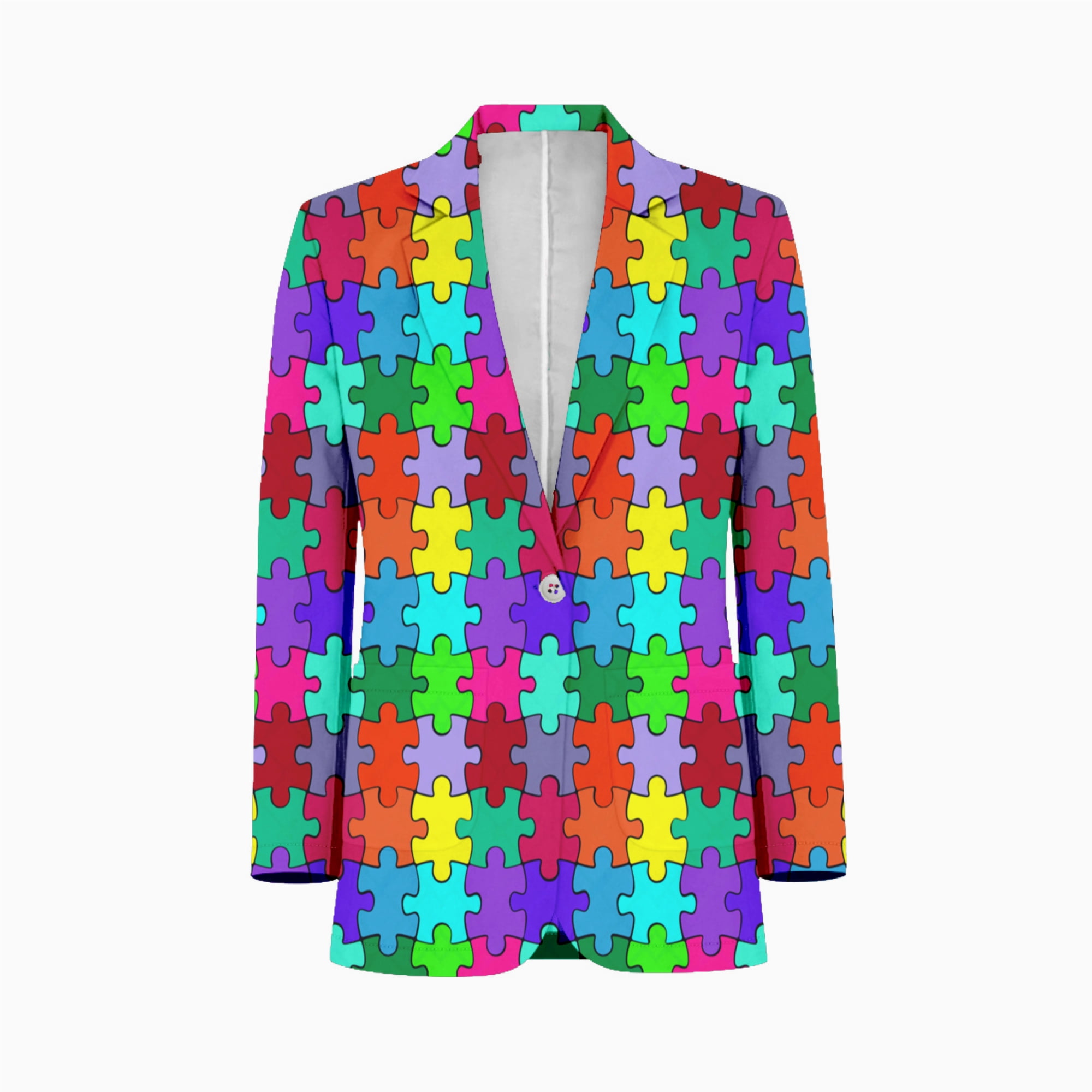 Colorful Puzzle Piece Men's Suit Blazer Casual Party Wear Slim Fit Suit Jacket Fashionable ...