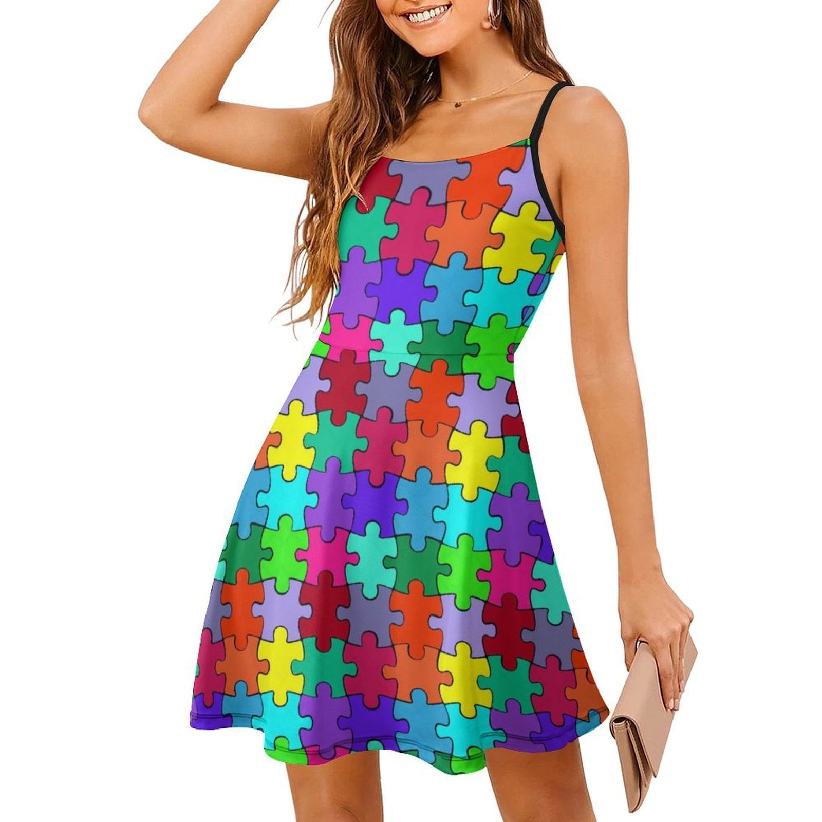 Colorful Puzzle Piece Slip Dress Dresses For Woman Fairy Dress ...