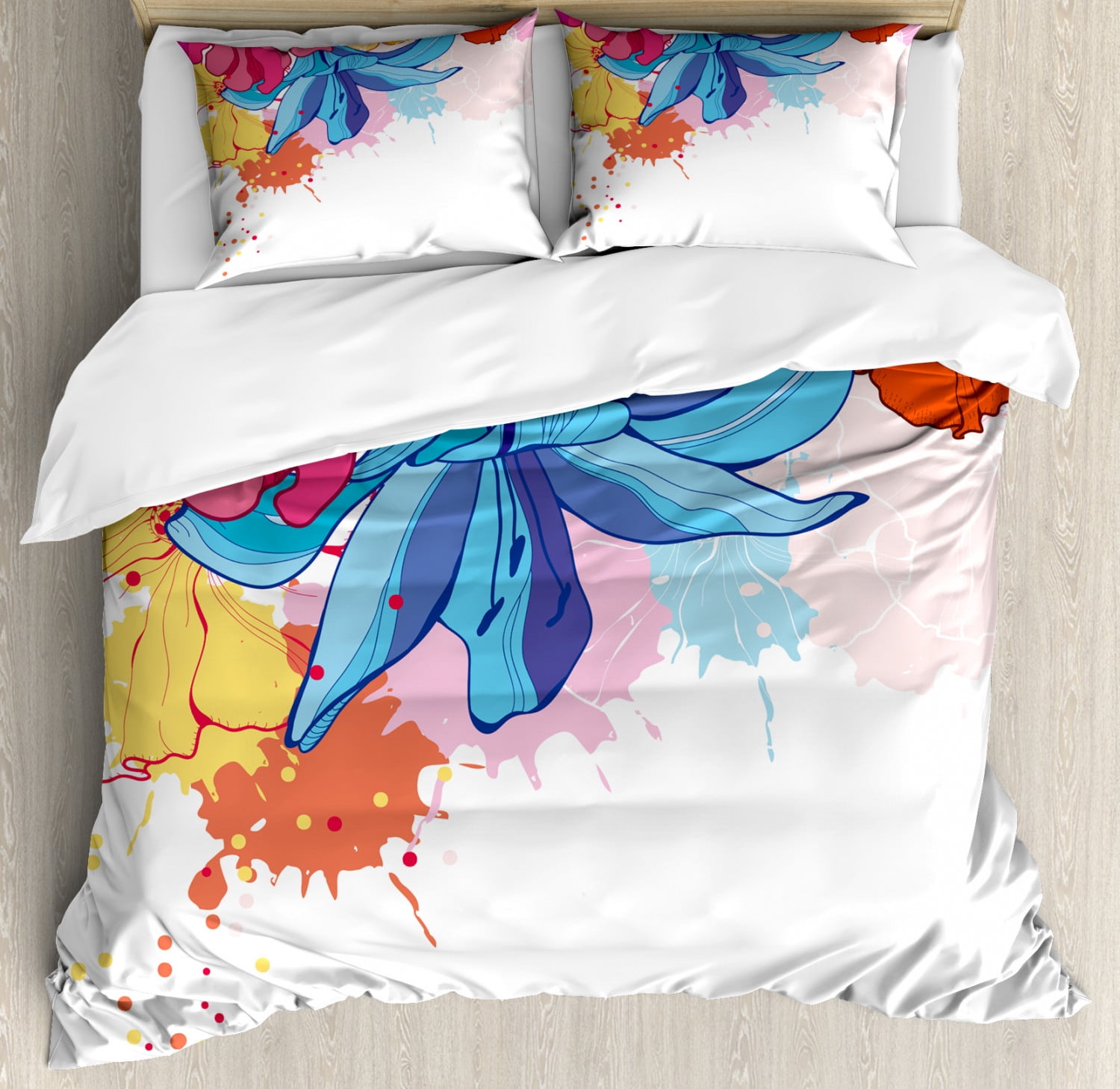 Colorful Queen Size Duvet Cover Set, Vibrant Colored Different Flowers ...