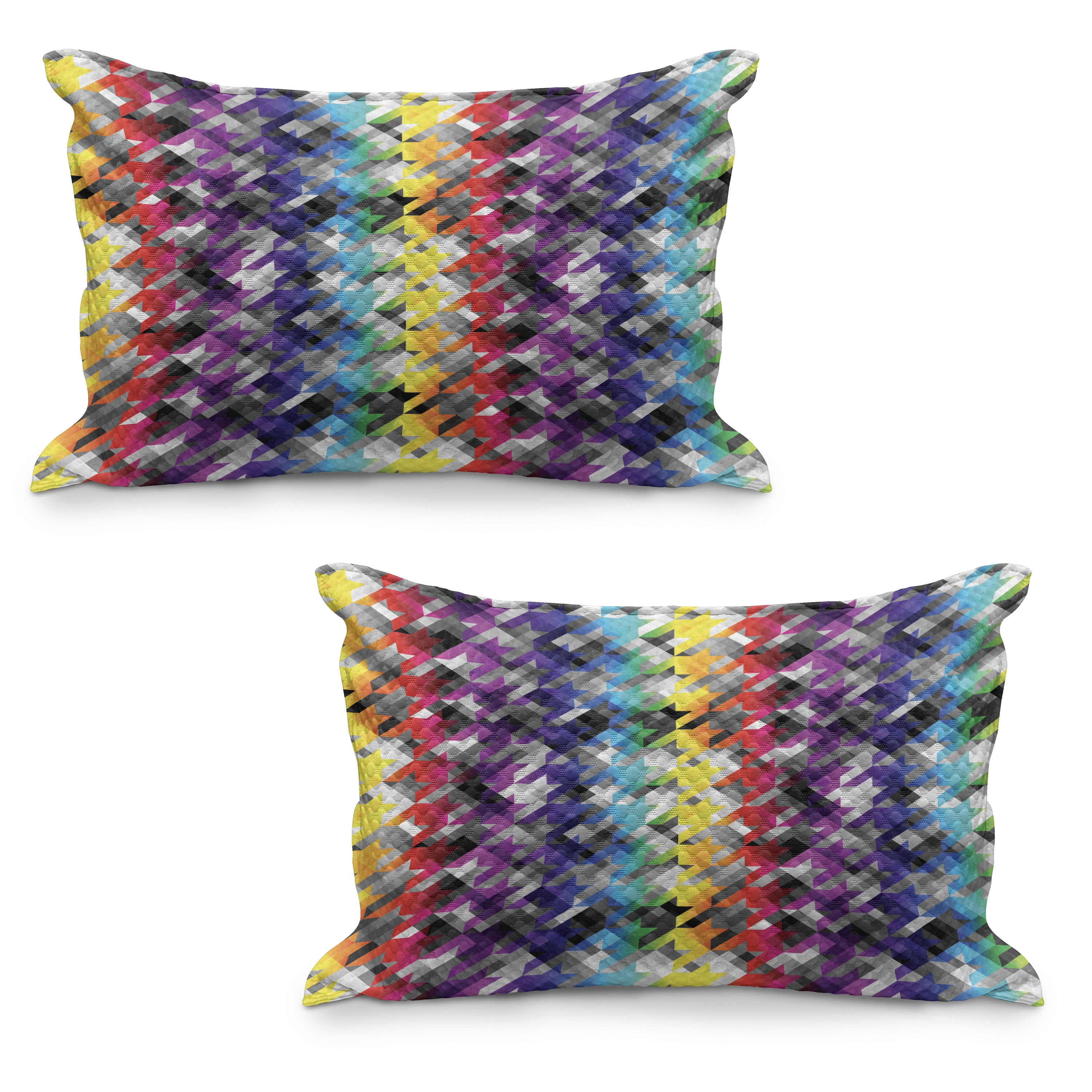 Colorful Quilted Pillowcover Set of 2, Diagonal Geometrical Houndstooth ...
