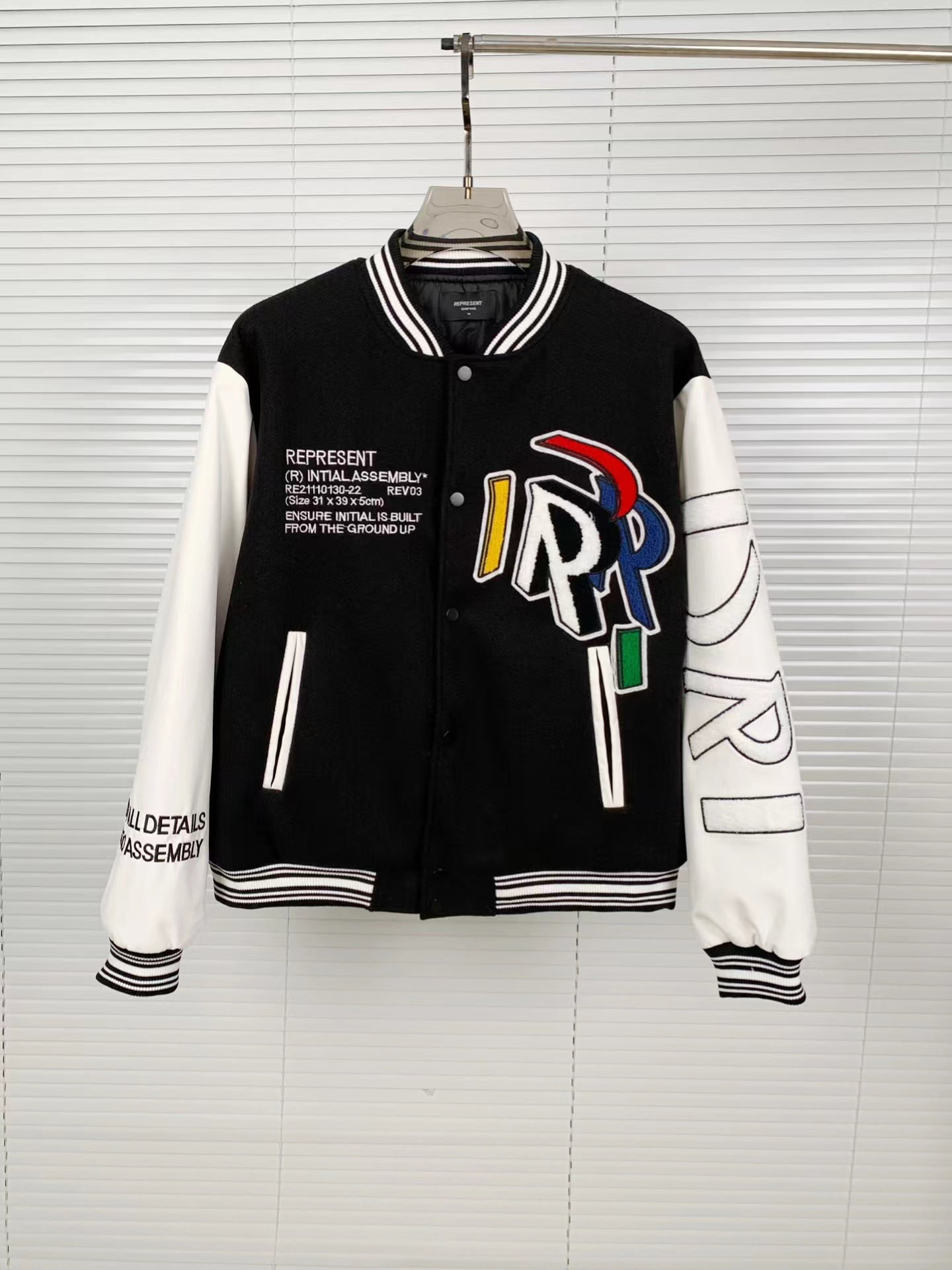 Colorful R-letter Eembroidered Cotton Jacket with Leather Sleeves, Mmen ...