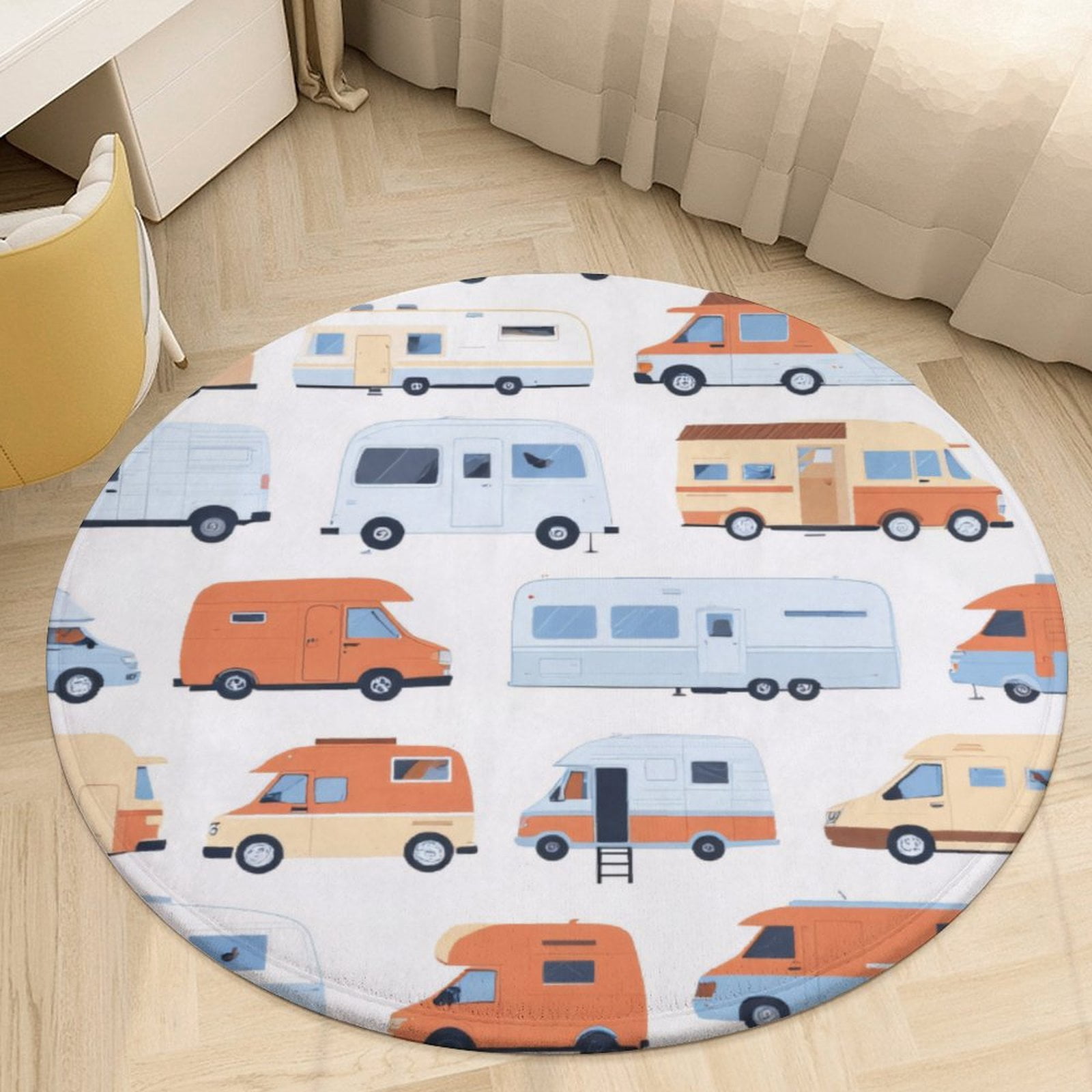 Colorful RV And Camper Pattern Round Area Rugs for Bedroom Living Room ...