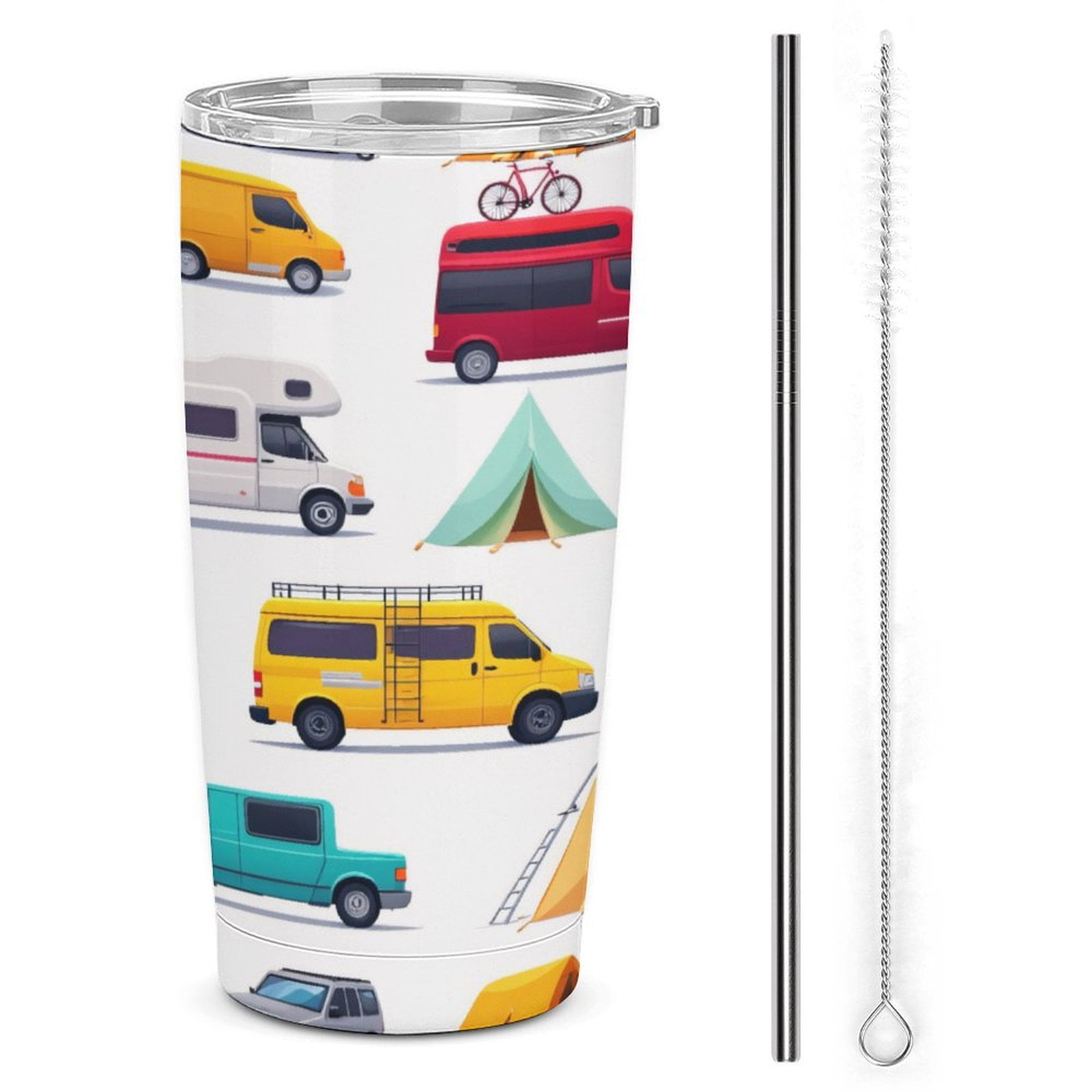 Colorful RVs And Camping Tents Pattern Tumbler with Lids And Straws ...