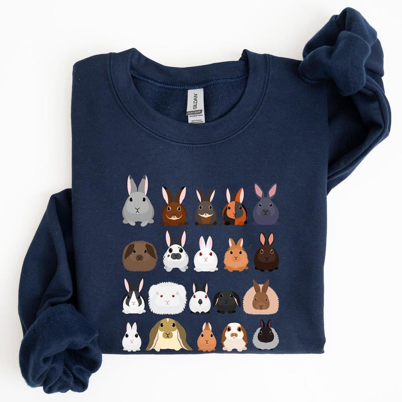 Colorful Rabbit Breeds, Rabbits In A Row, Easter Sweatshirt, Women's ...