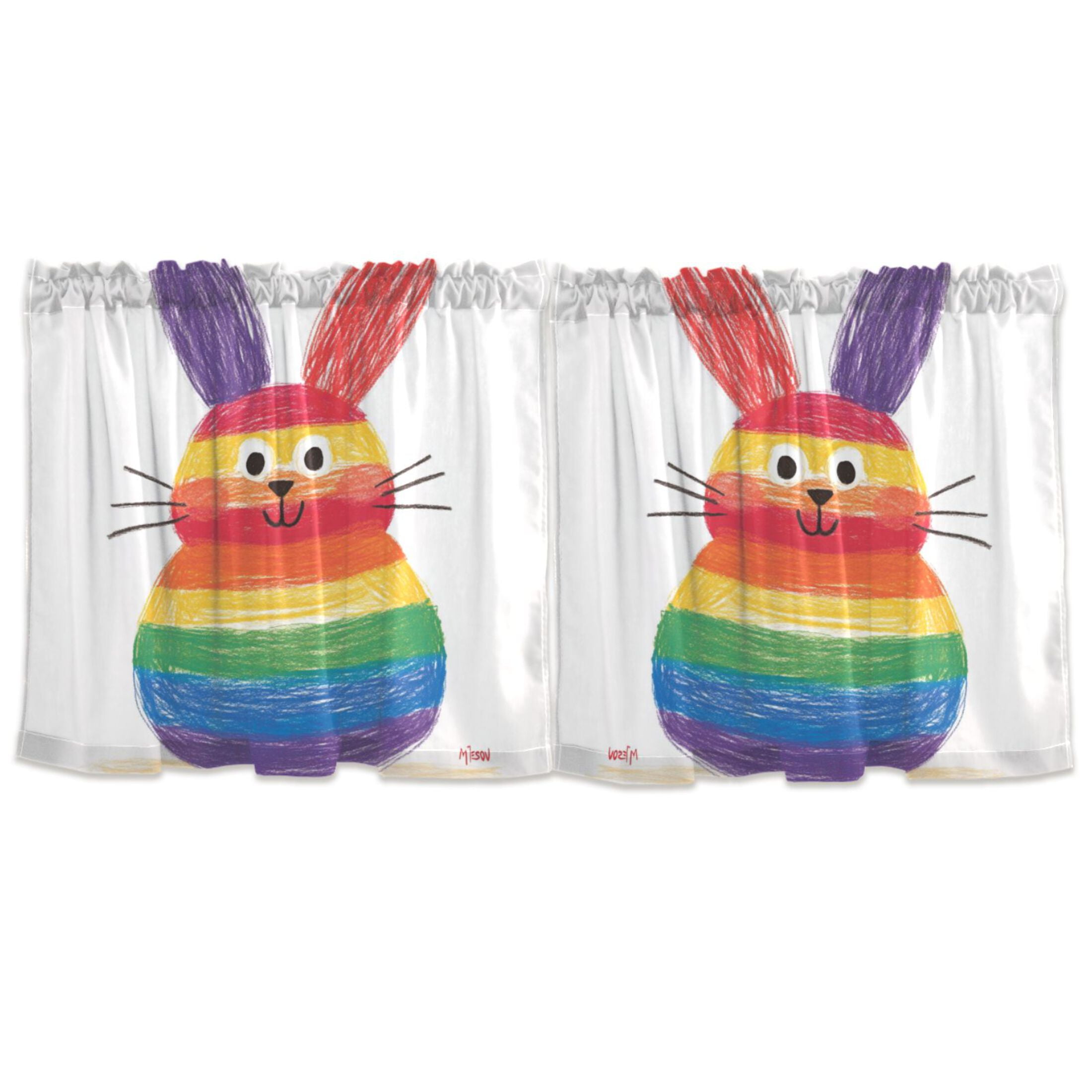 Colorful Rabbit Tier Curtains for Kitchen 57x24 Inch Semi Sheer Light ...