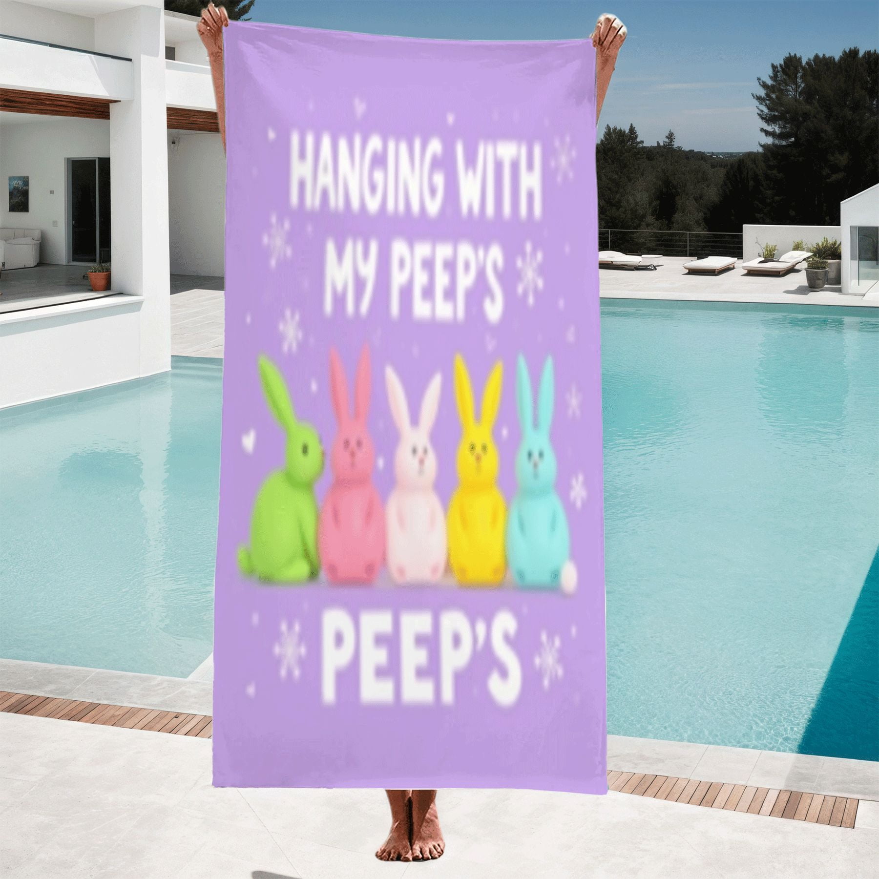 Colorful Rabbits Beach Towel - Playful Design with Snowflakes & Hearts ...