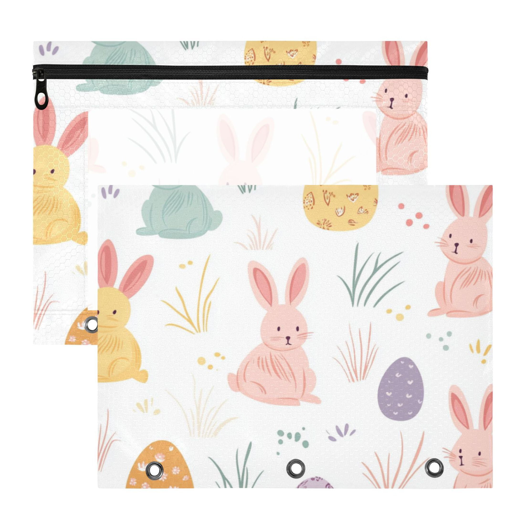 Colorful Rabbits Easter Eggs Grass 3-Ring Binder Pouches A4 Size Zipper ...