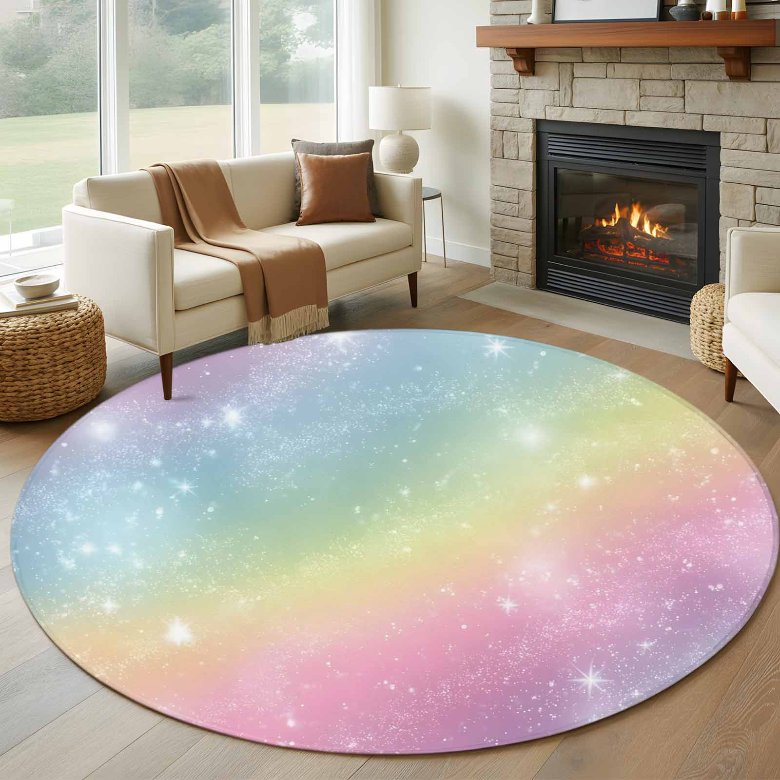 Colorful Rainbow 7FT Round Area Rugs for Living Room Modern Abstract ...