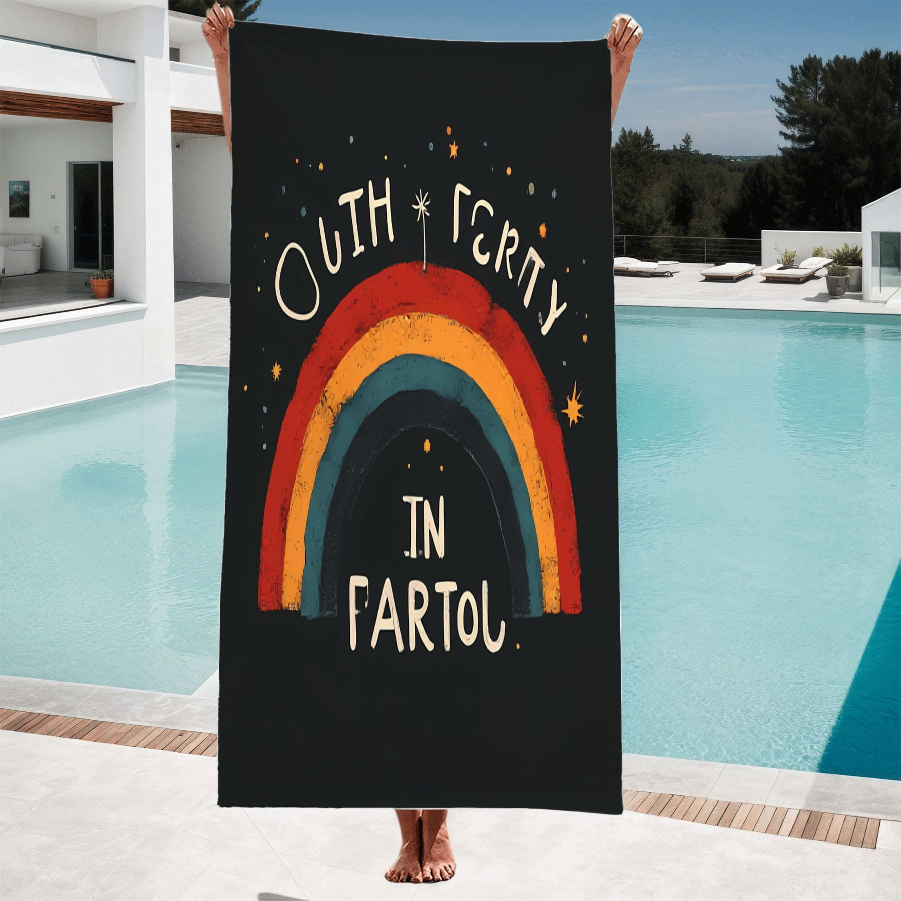 Colorful Rainbow Beach Towel with Star Design - Playful Hand - Drawn ...