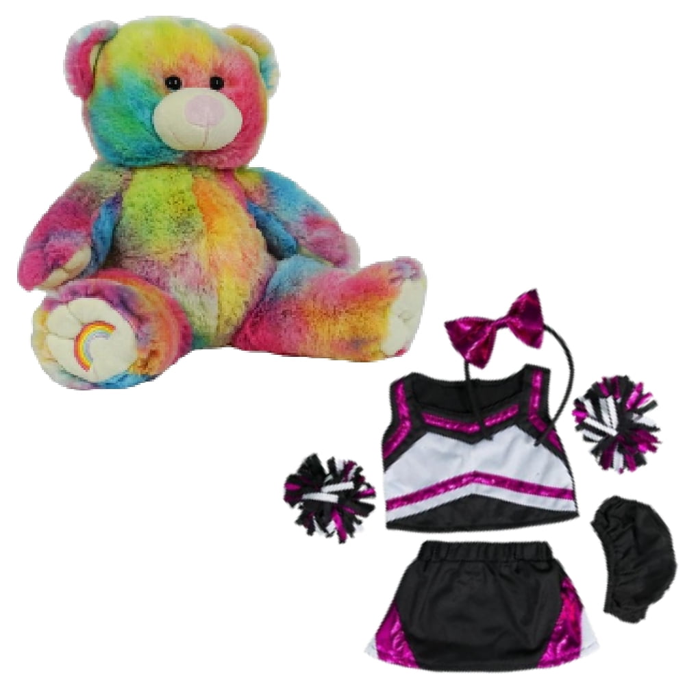 Colorful Rainbow Bear Stuffed Toy Dressed in Metallic Hot Pink & Black ...