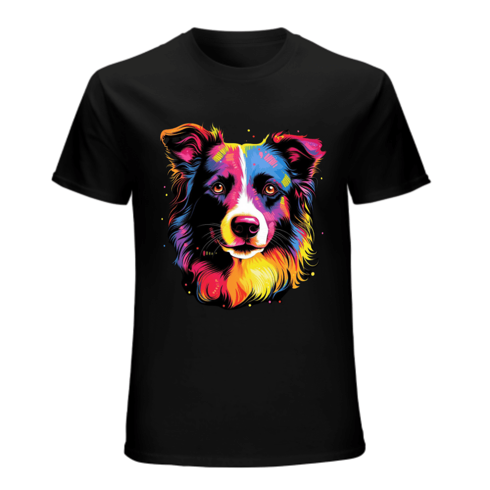 Colorful Rainbow Border Collie Dog T-Shirt for Men Unique Design ...
