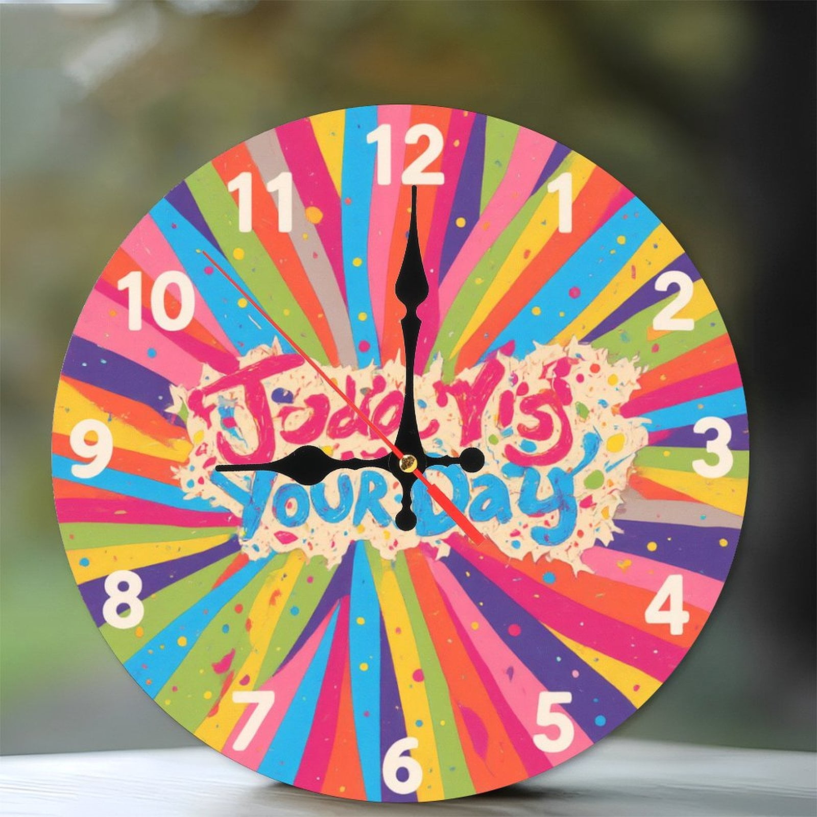 Colorful Rainbow Burst Wall Clock Home Decor 10-Inch Silent Wooden Wall ...
