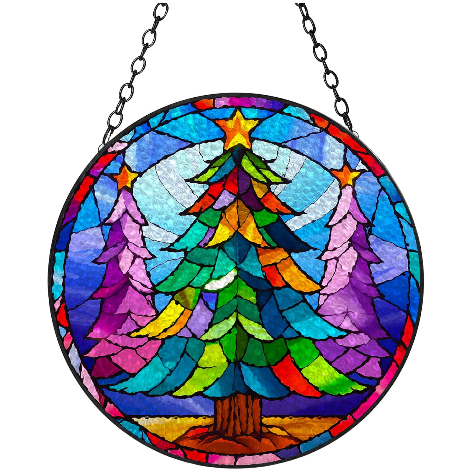 Colorful Rainbow Christmas Tree Stained Glass Suncatcher Handmade ...