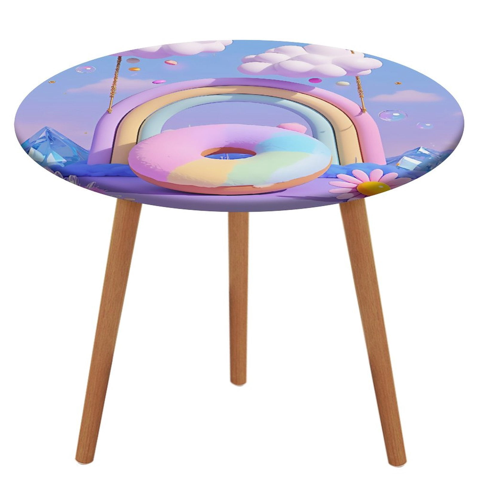 Colorful Rainbow Clouds Pattern Round Tablecloth Waterproof Elastic ...