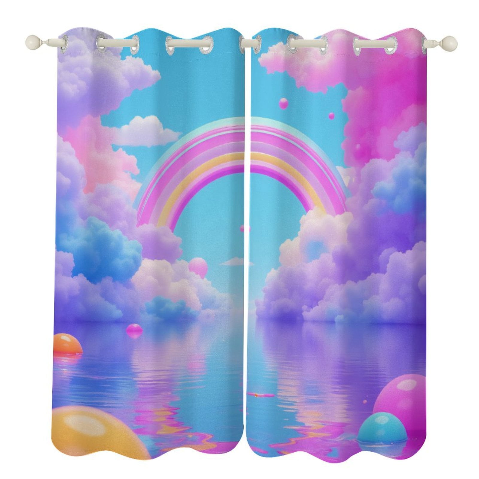 Colorful Rainbow Clouds Reflection 2 Panels Curtains for Bedroom Living ...