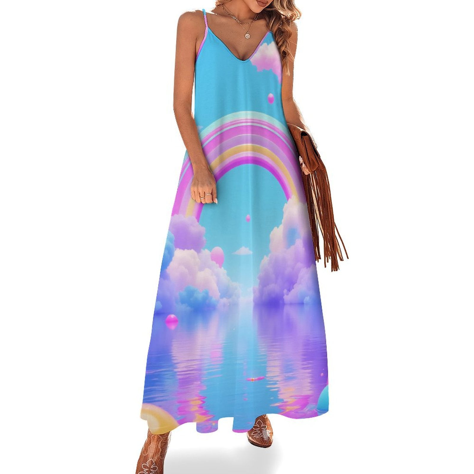 Colorful Rainbow Clouds Reflection Design Sleeveless Dress Woman ...
