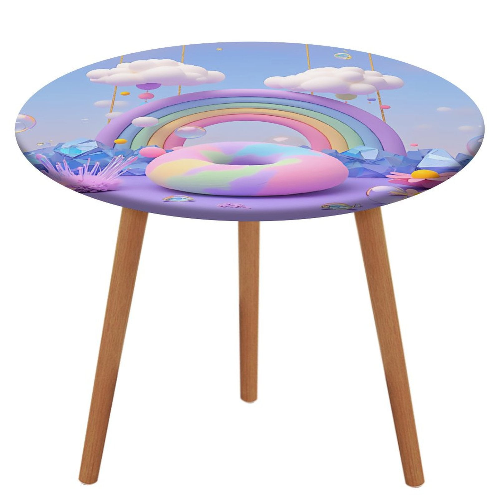 Colorful Rainbow Clouds Tablecloth Round Elastic Fitted Waterproof ...