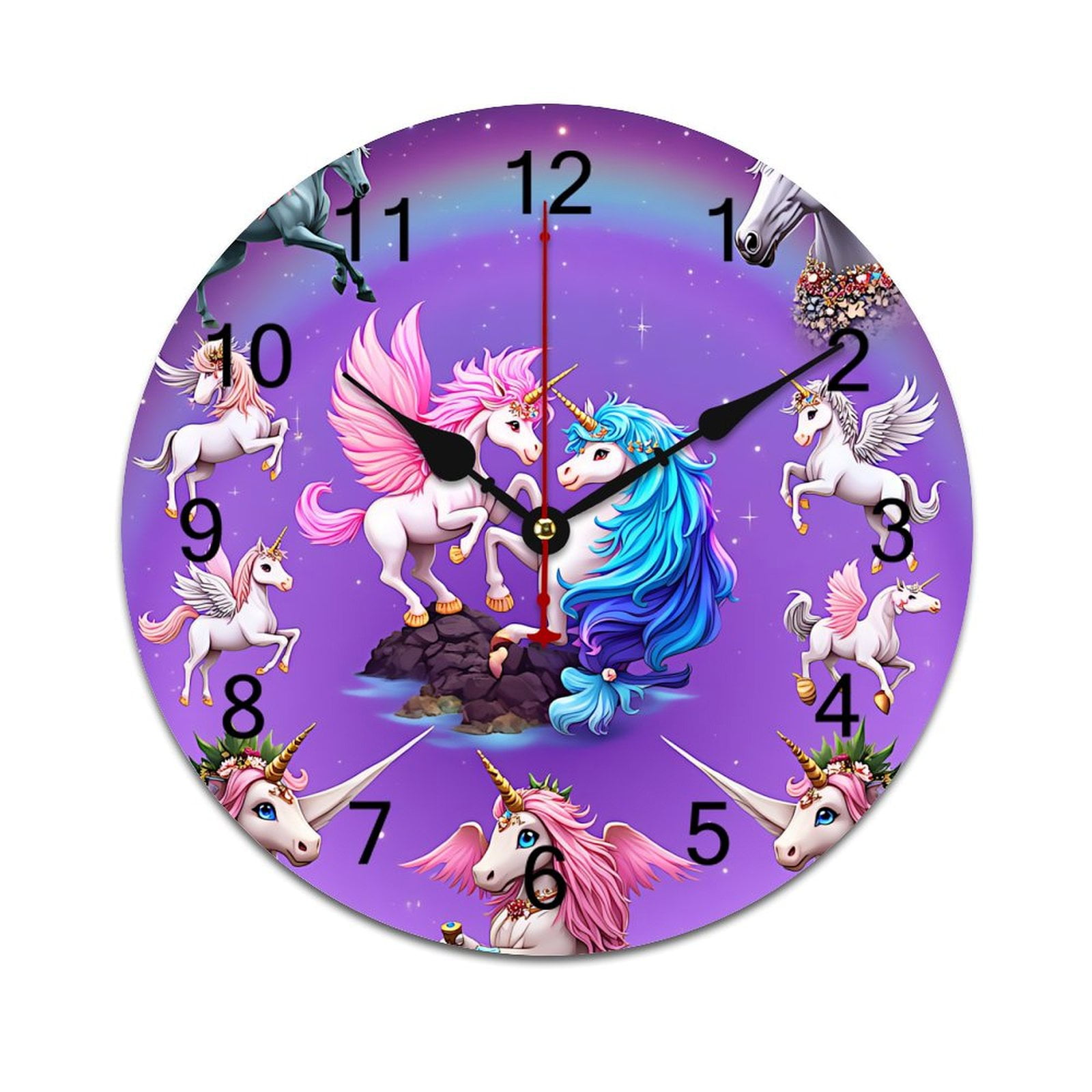 Colorful Rainbow Clouds Time Decorative Wall Clocks Round Large Wall ...