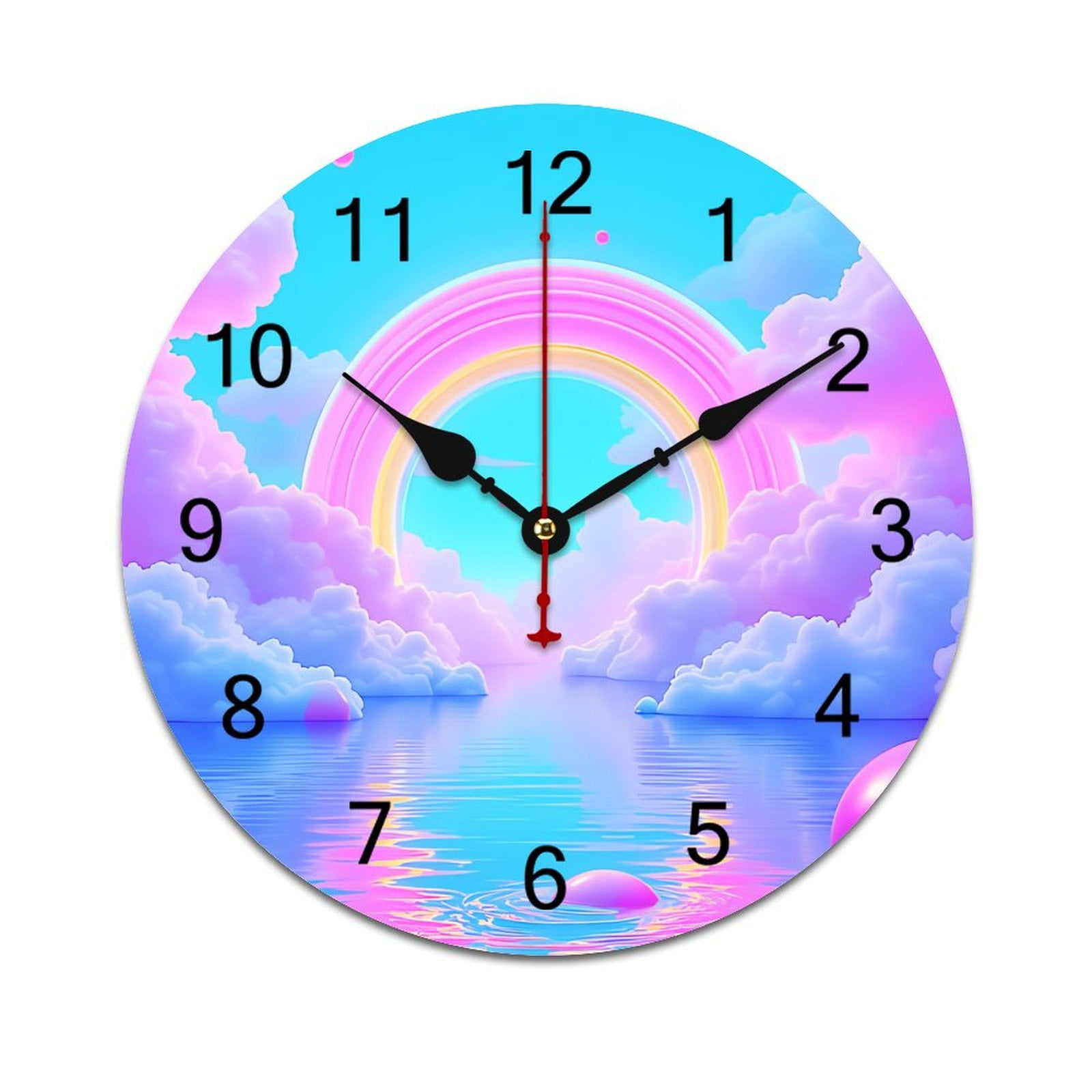 Colorful Rainbow Clouds Time Decorative Wall Clocks Round Large Wall ...