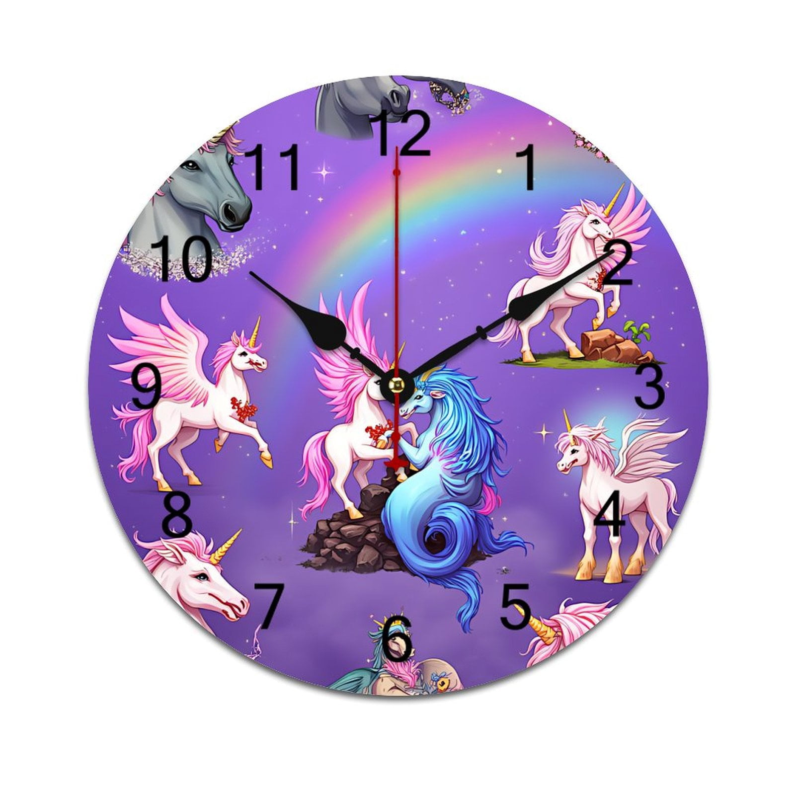 Colorful Rainbow Clouds Word Saying Big Wall Clock Home Decor Art Watch ...