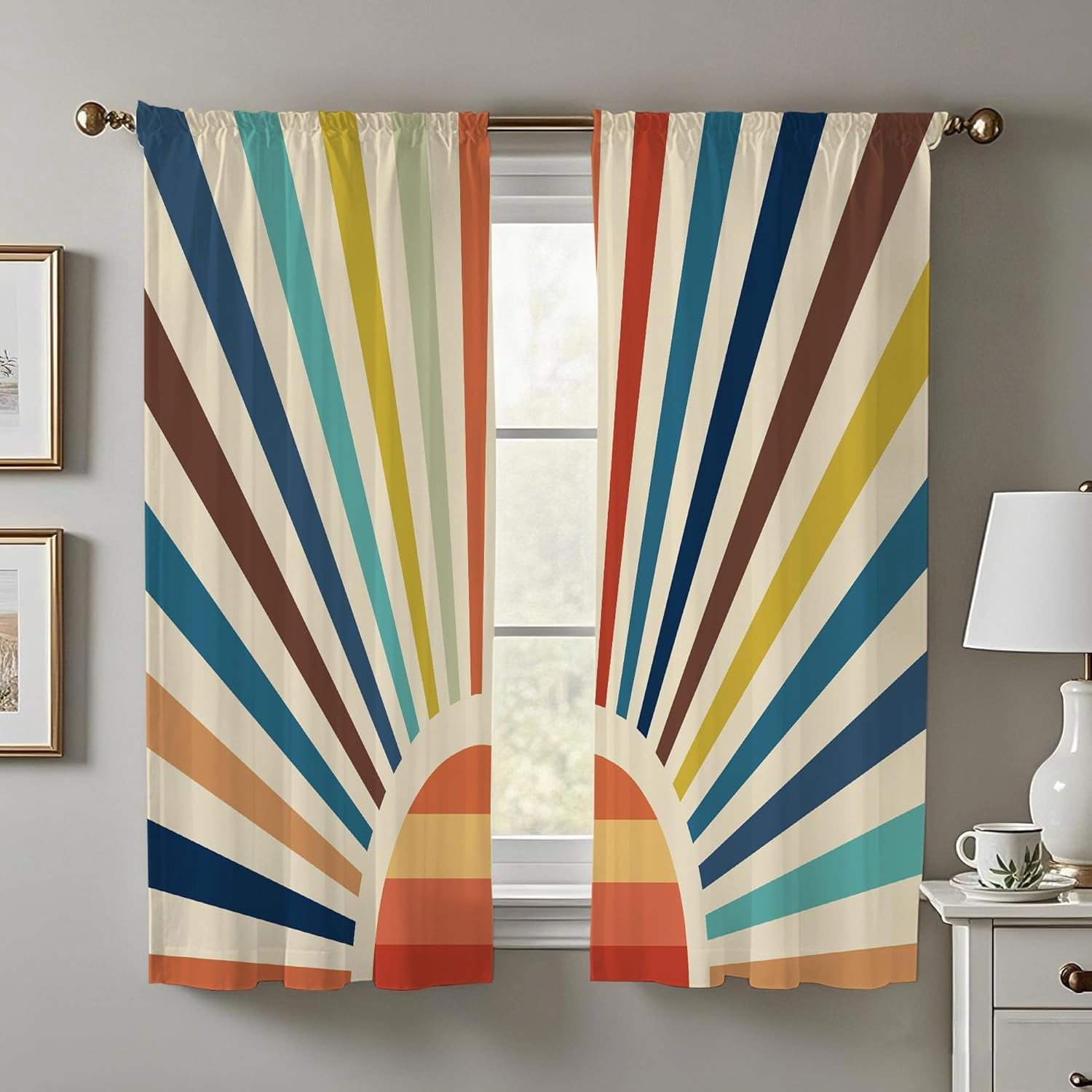 Colorful Rainbow Curtains, 42x45 Inch, Abstract Funky Retro Classroom ...