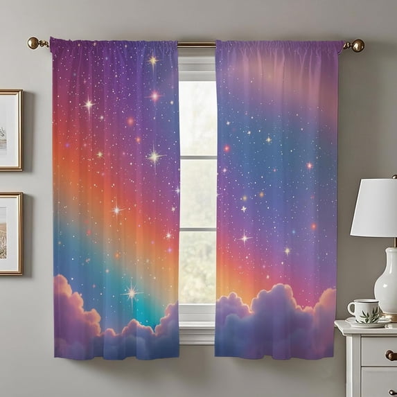 Colorful Rainbow Curtains for Girls Bedroom, Star Galaxy Pastel Cloud ...