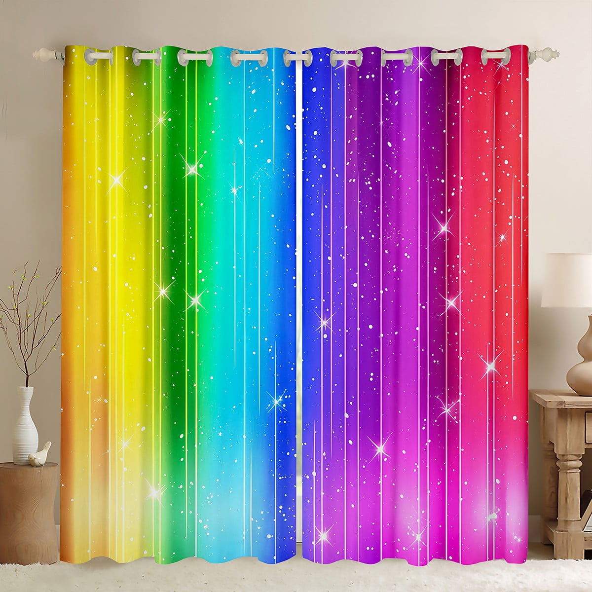 Colorful Rainbow Curtains for Living Room,Abstract Neon Lines 30%-50% ...