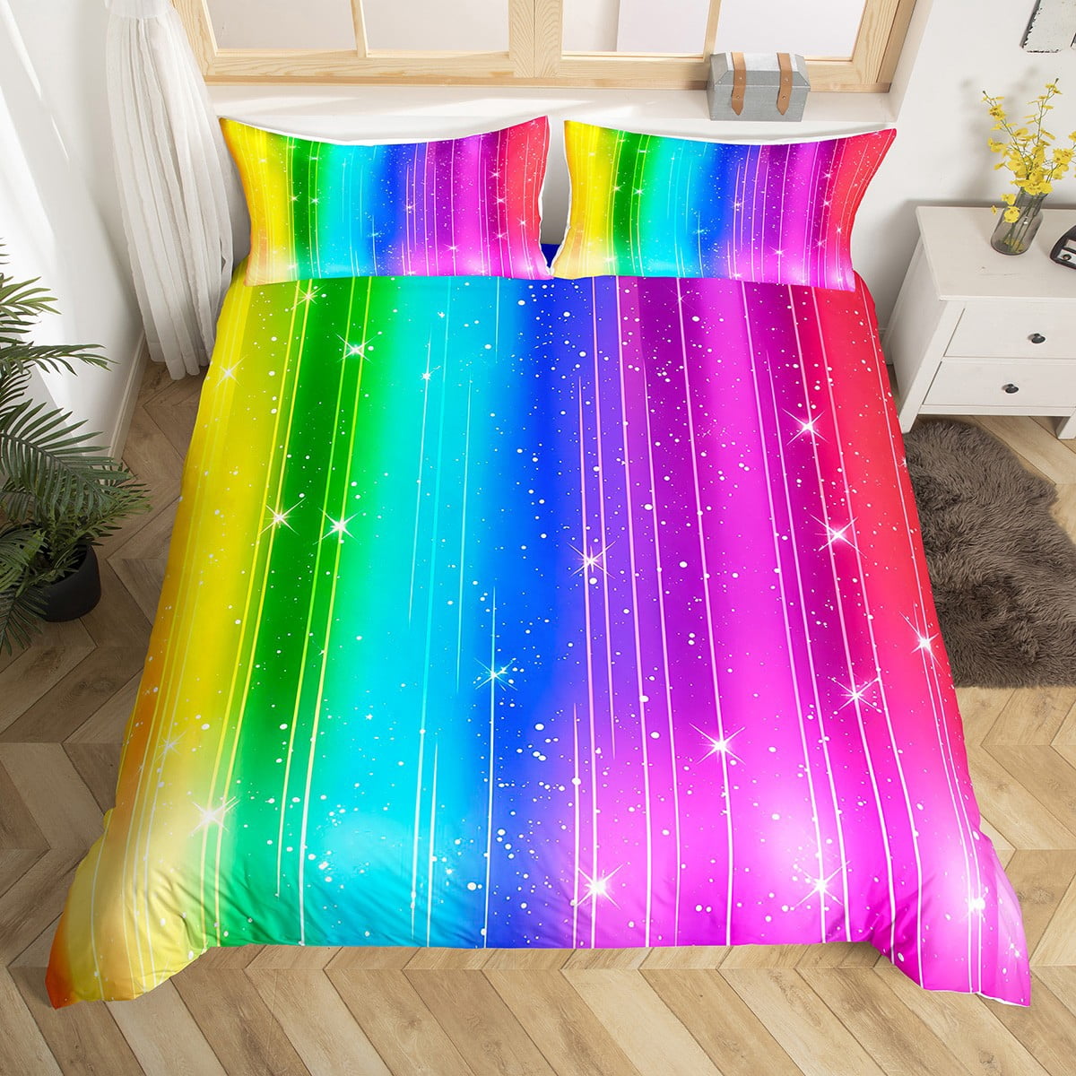 Colorful Rainbow Duvet Cover King,Abstract Neon Lines Bedding Set ...