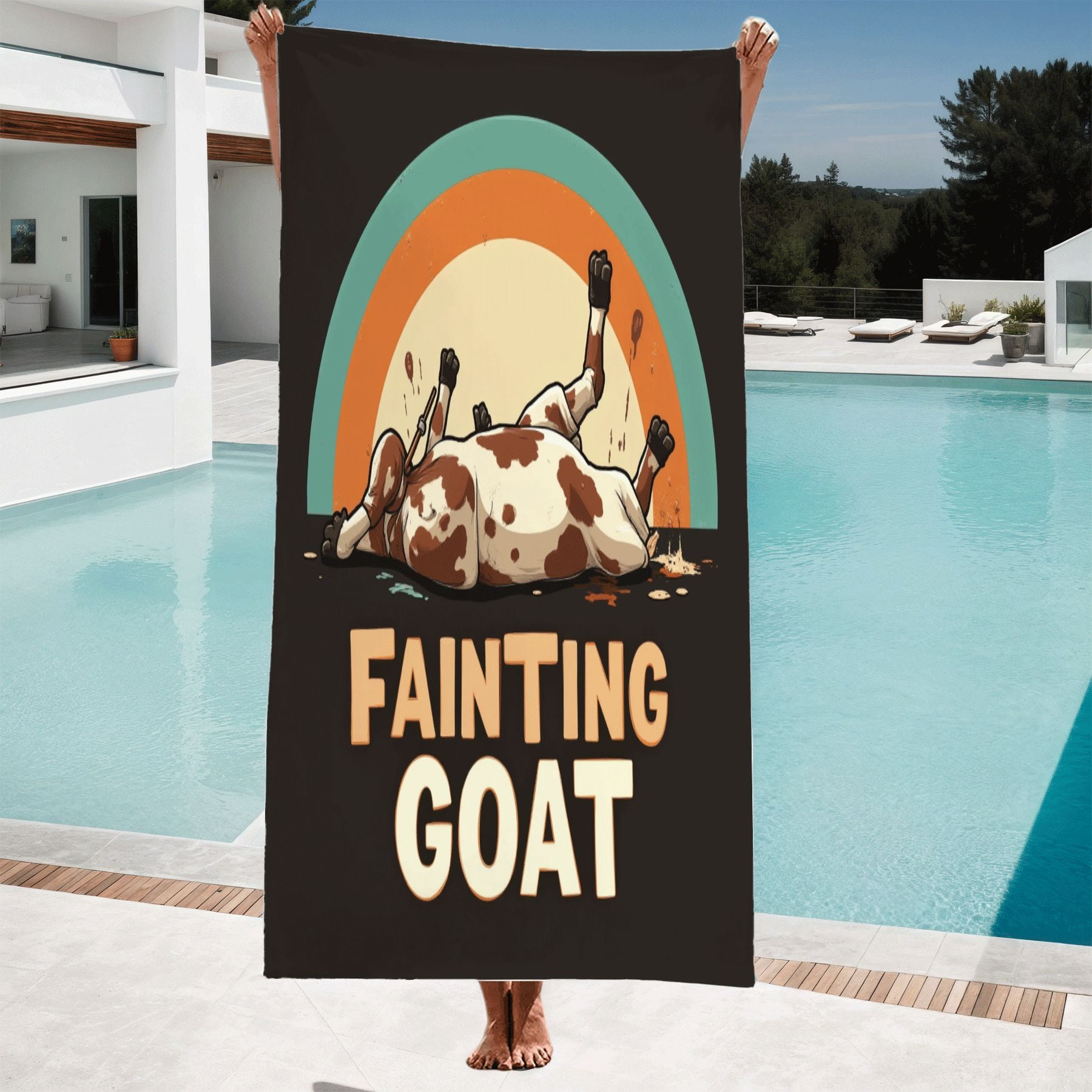 Colorful Rainbow Fainting Goat Beach Towel - Fun Bath & Pool Towel for ...