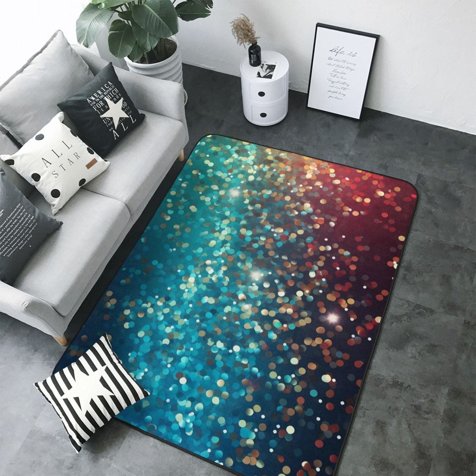Colorful Rainbow Glitter Area Rugs for Living Room Bedroom, 5x7 Soft ...