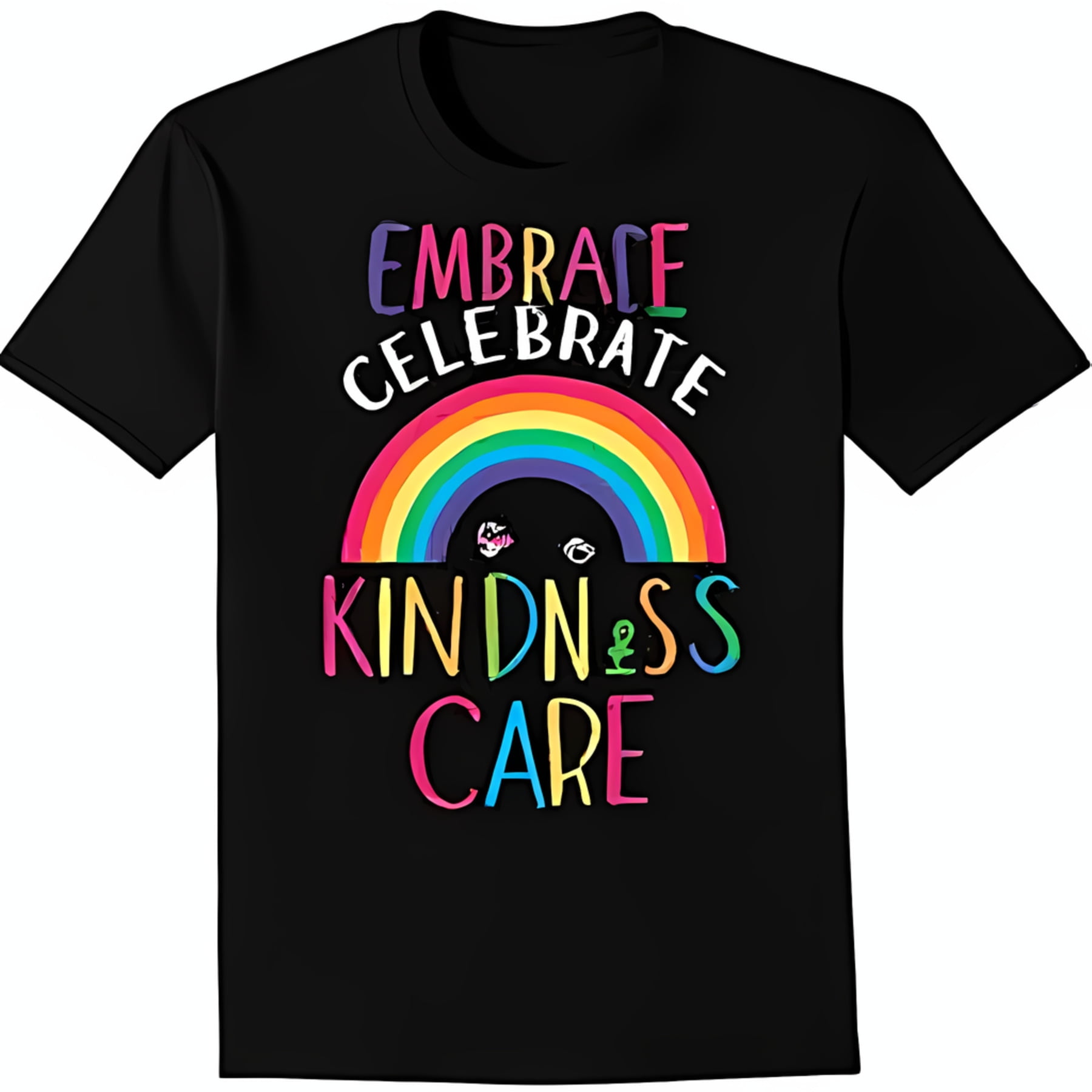 Colorful Rainbow Graphic T-Shirt Embrace Celebrate Kindness Care Design ...