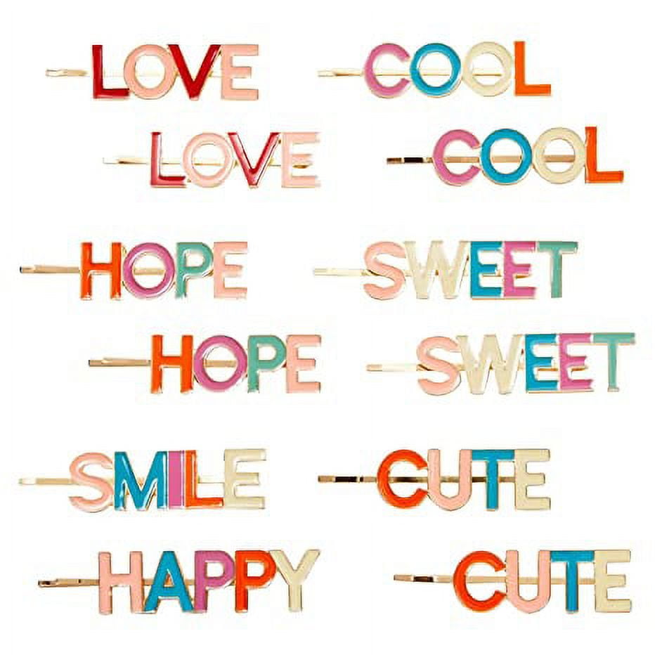 Colorful Rainbow Hair Clips with Words for Girls, Women, 7 Designs (3 x ...