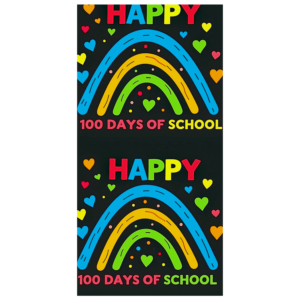 Colorful Rainbow and Heart Design Happy 100 Days of School Banner Party ...
