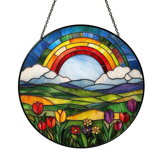 Colorful Rainbow Landscape Stained Glass Style Suncatcher Window ...