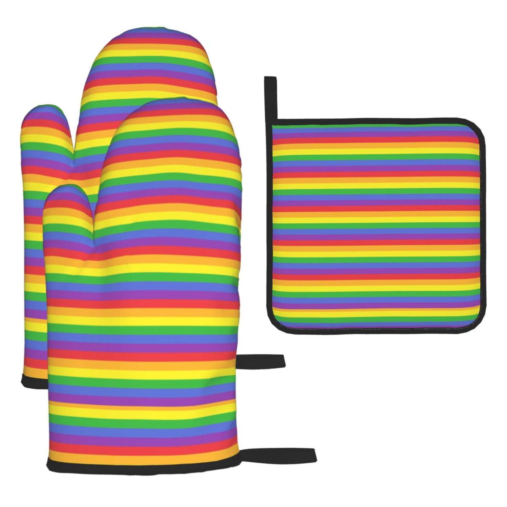 Colorful Rainbow Line Picture Oven Gloves, Pot Clamp Set, Non slip and ...
