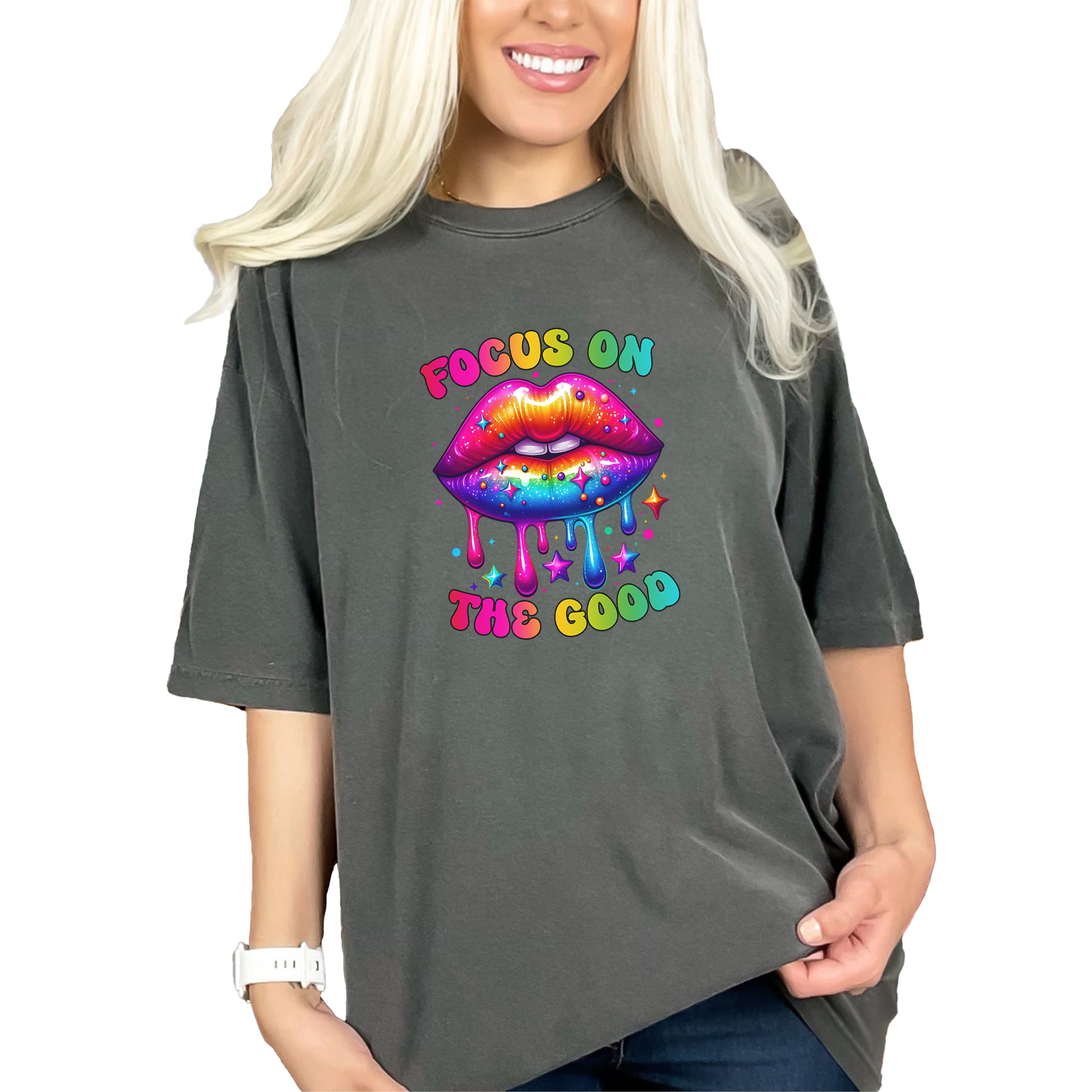 Colorful Rainbow Lips Dripping Art Focus on the Good T-Shirt ...