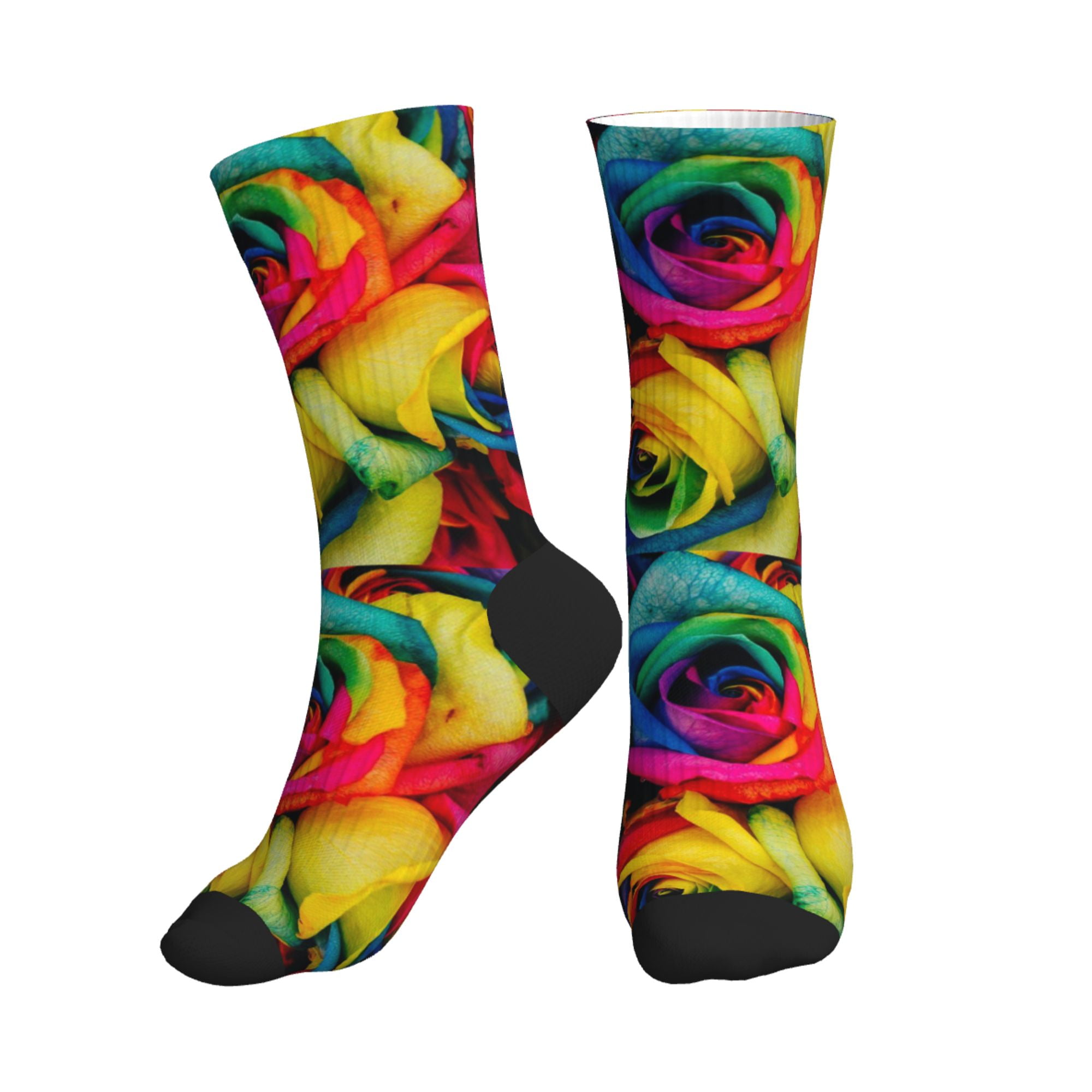 Colorful Rainbow Rose Flowers Funny Socks For Men & Women-Gifts For ...