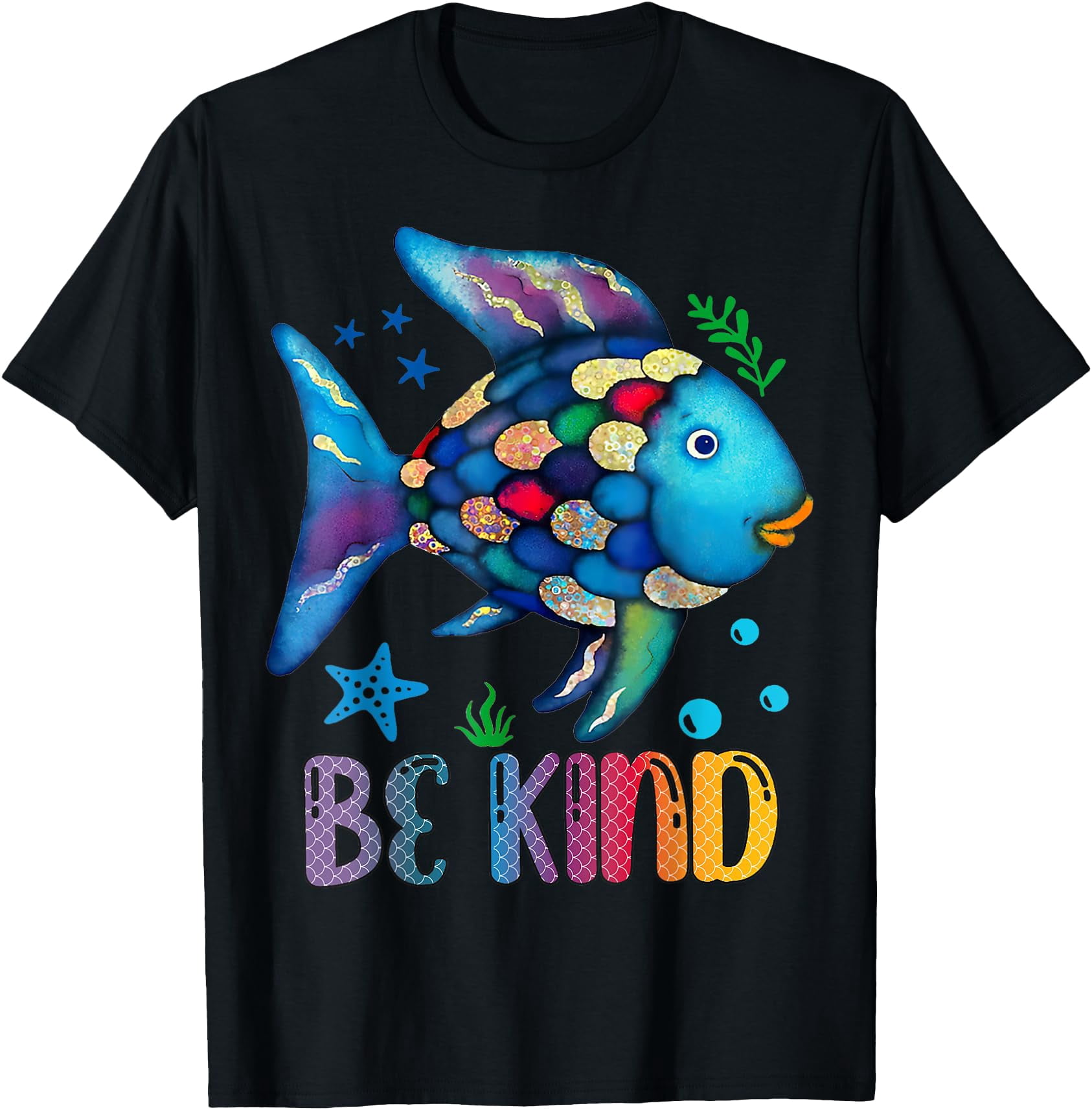 Colorful Rainbow Scale Fish Be Kind T-Shirt with Encouraging Message ...