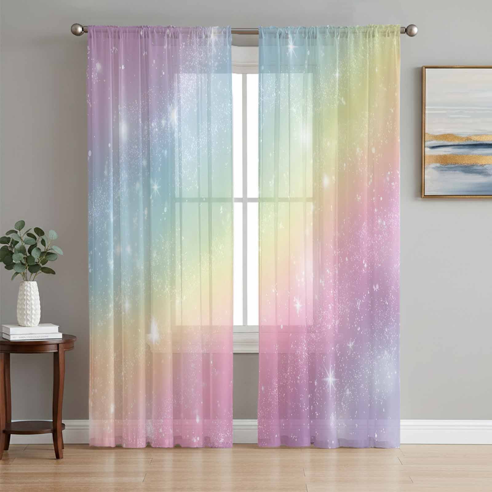 Colorful Rainbow Sheer Curtains for Living Room Bedroom, Modern ...