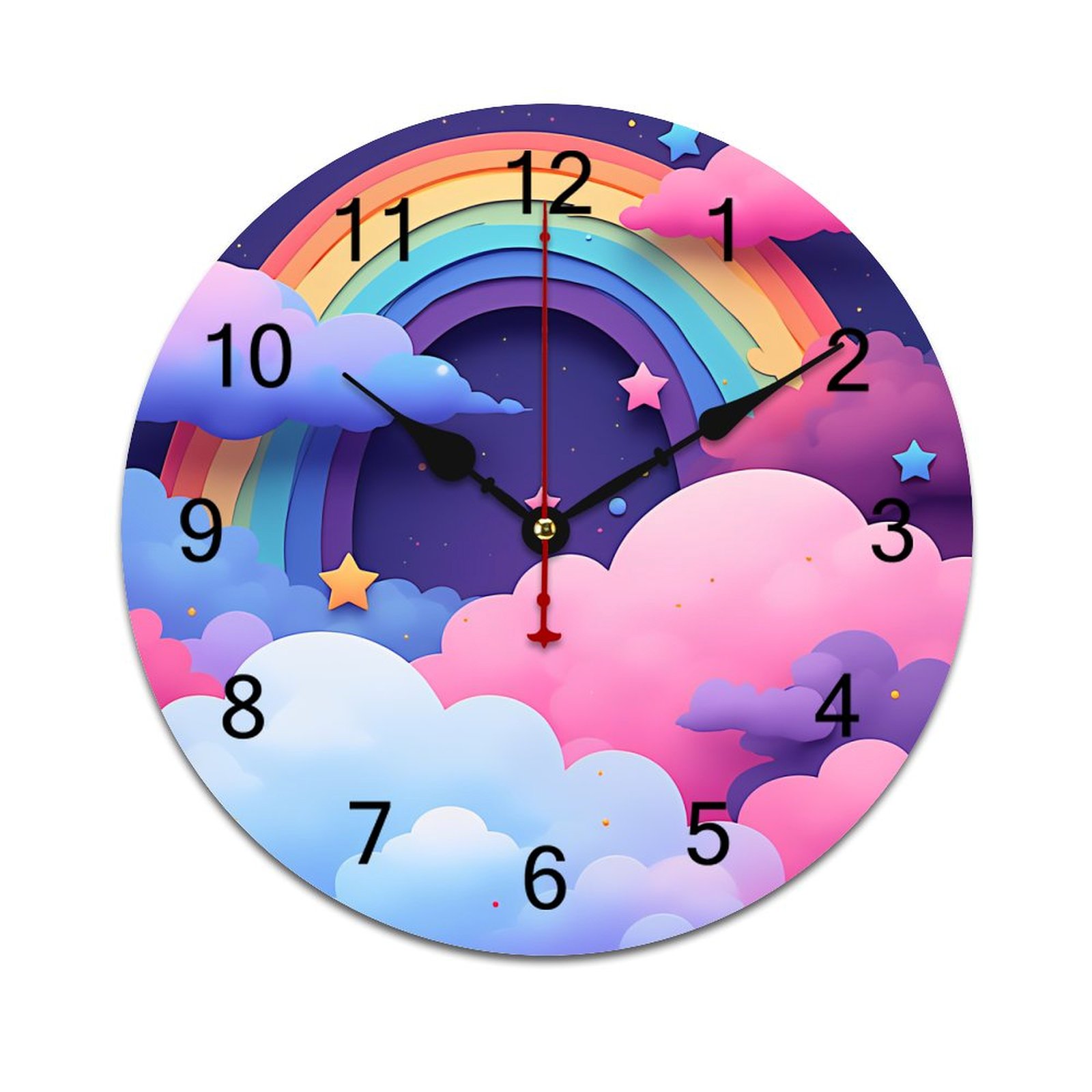 Colorful Rainbow Star Castle Bedroom Wall Clock Large Modern Kitchen ...