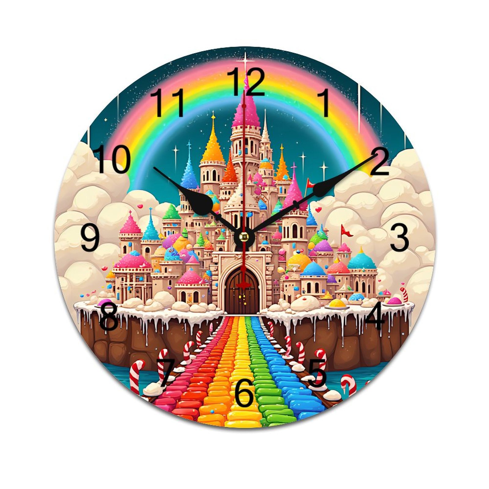 Colorful Rainbow Star Castle Bedroom Wall Clock Large Modern Kitchen ...