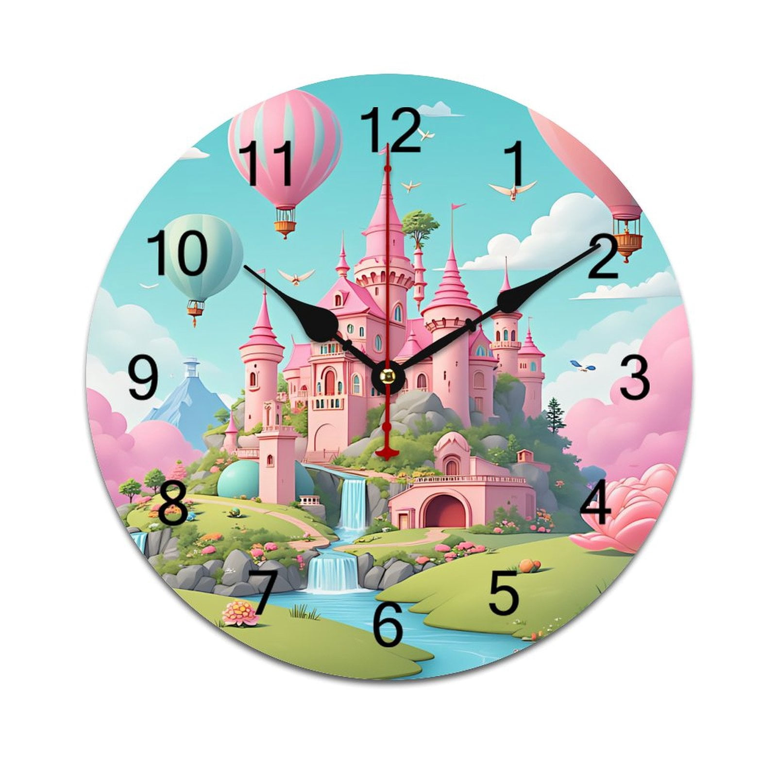 Colorful Rainbow Star Castle Printed Silent Wall Clock Round Kitchen ...
