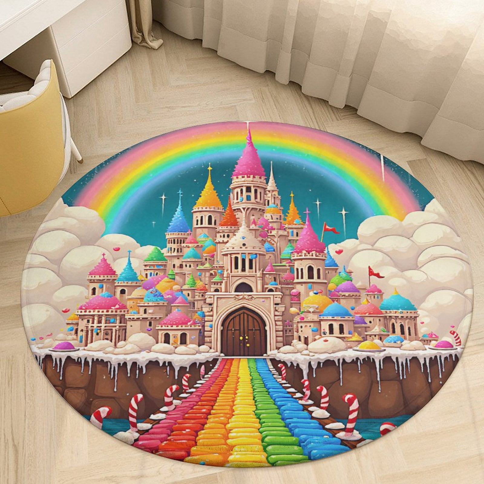 Colorful Rainbow Star Castle Round Area Rugs for Bedroom Living Room ...