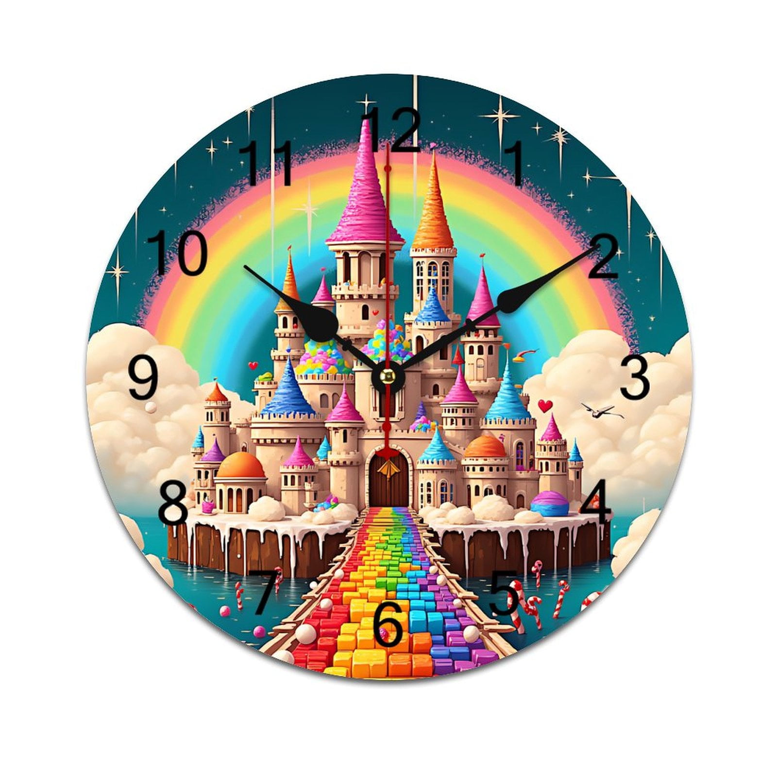 Colorful Rainbow Star Castle Time Decorative Wall Clocks Round Large ...