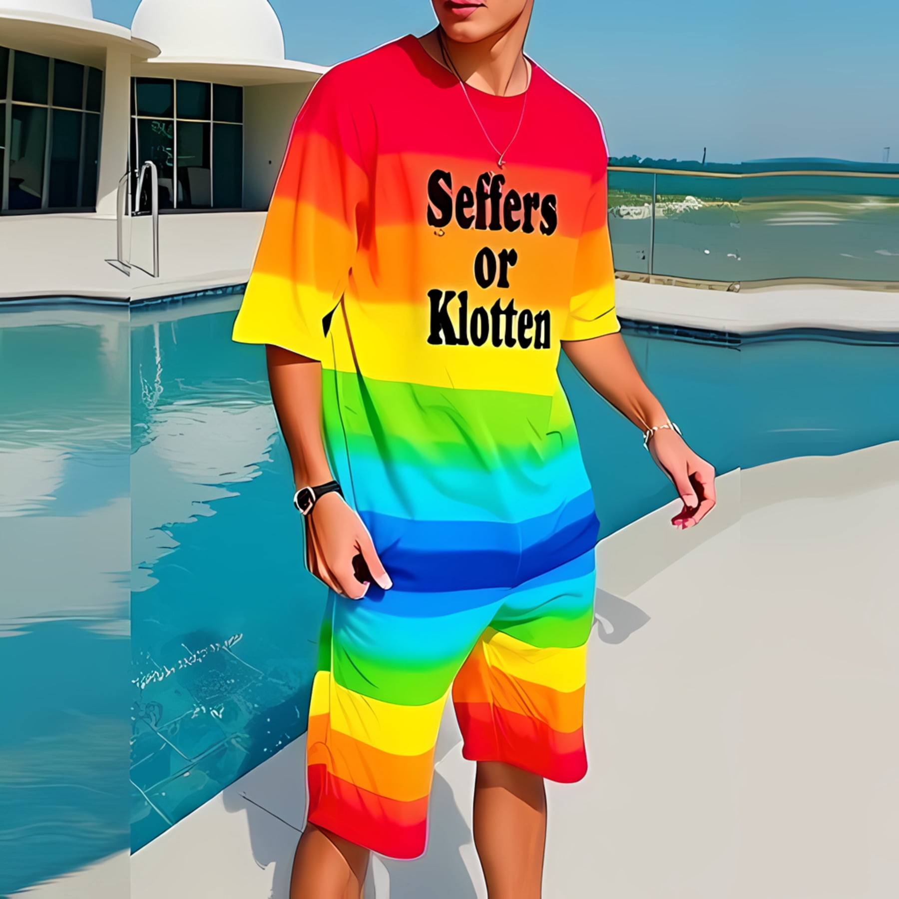 Colorful Rainbow Striped T-Shirt and Shorts Set - Fun Summer Outfit ...
