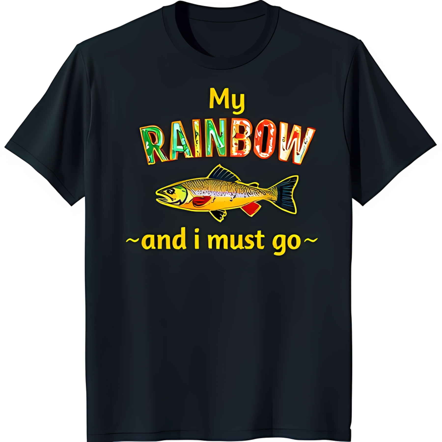 Colorful Rainbow T-Shirt 'My Rainbow and I Must Go' Design on Dark Blue ...