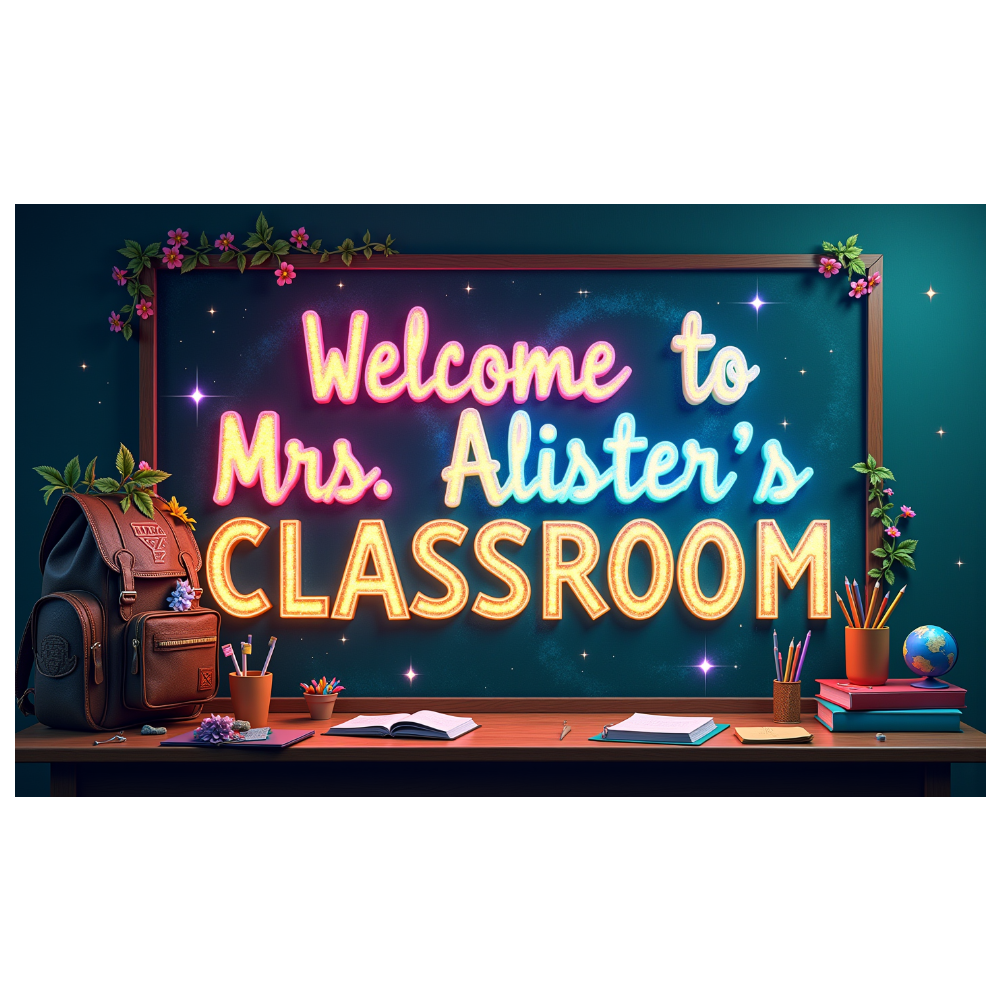 Colorful Rainbow Themed Backdrop Banner with Floral Elements for Mrs ...